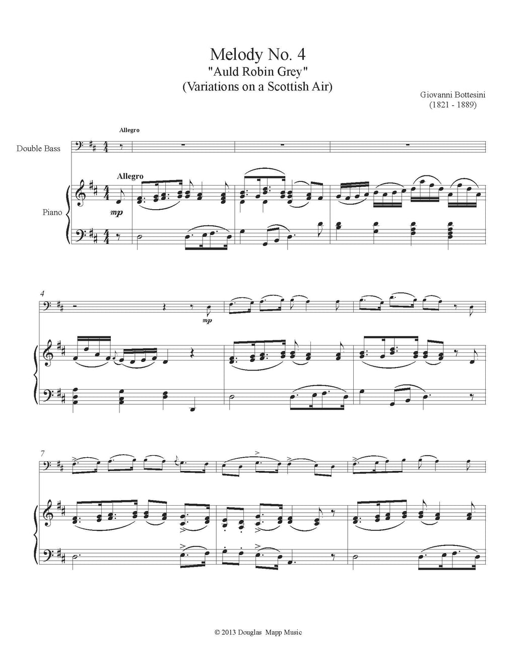 Bottesini Melodie No. 4 Auld Robin Grey Transcription – Douglas Mapp Music